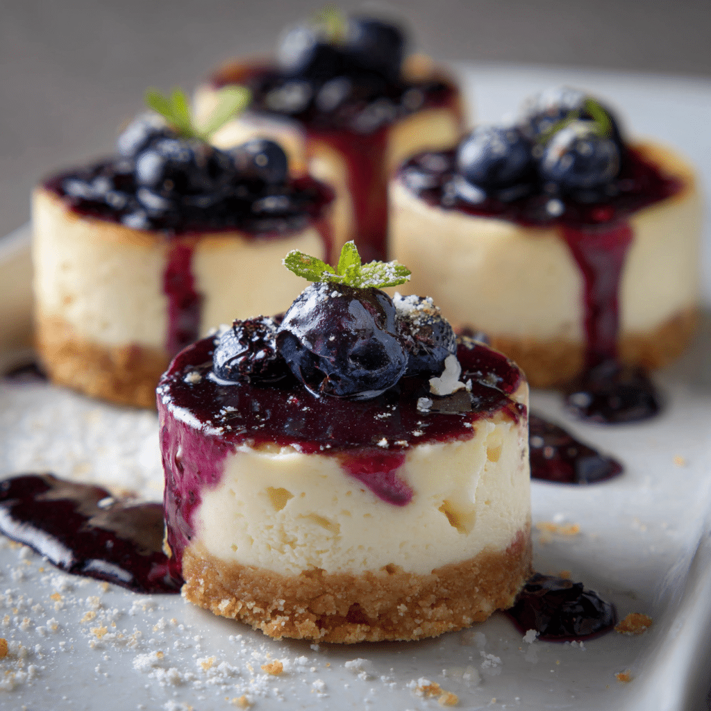 Mini White Chocolate Blueberry Cheesecakes