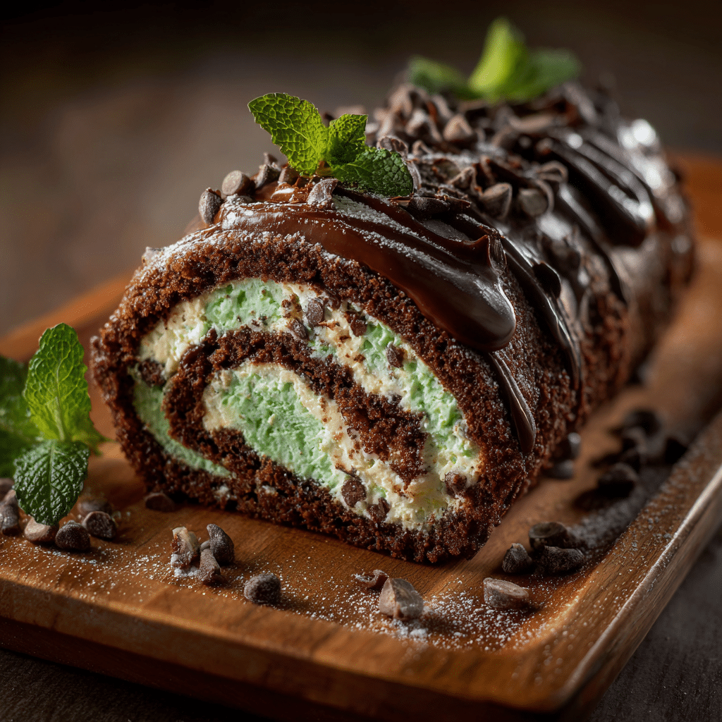 Mint Chocolate Chip Cake Roll