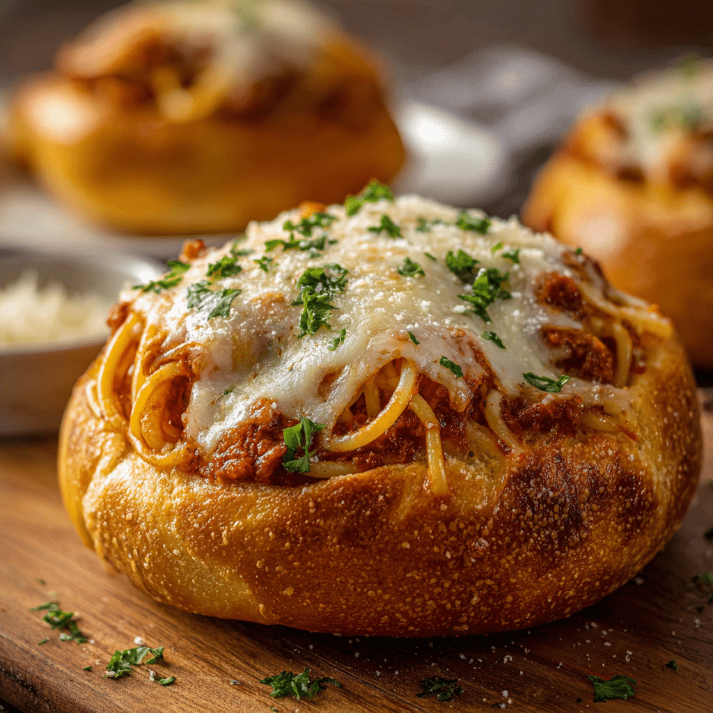 Spaghetti Garlic Bread Bowls