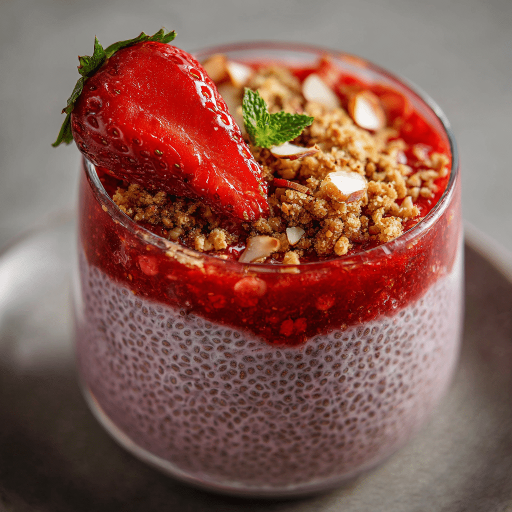 Strawberry Chia Pudding with Almond Date Crumble