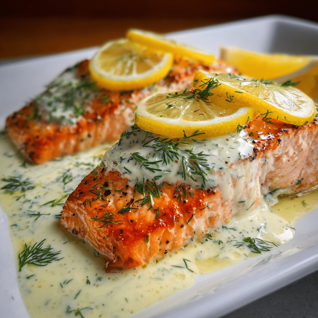 Baked Salmon with Lemon Dill Sauce