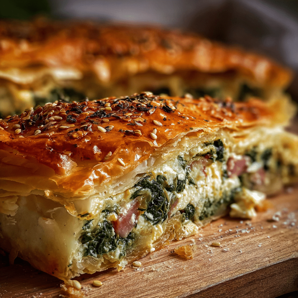 Cheese, spinach and ham Greek pie